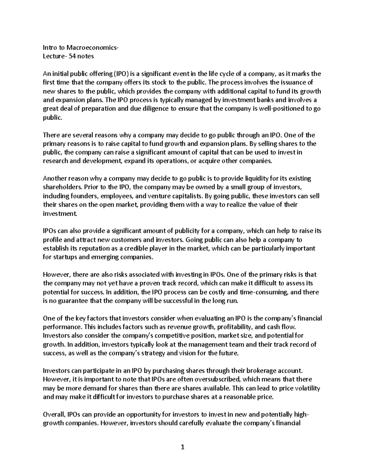 Intro To Macroeconomics Lecture 54 Notes 1 Intro To Macroeconomics Lecture 54 Notes An