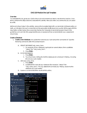 Module Three LAB - DAD 220 Module Three Lab Template Overview To complete this lab, go to your ...