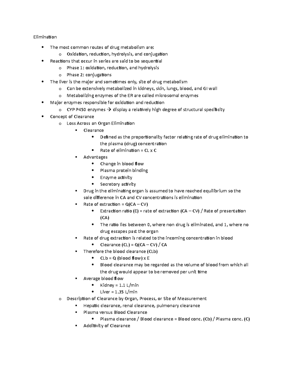 Elimination - notes - Elimination The most common routes of drug ...
