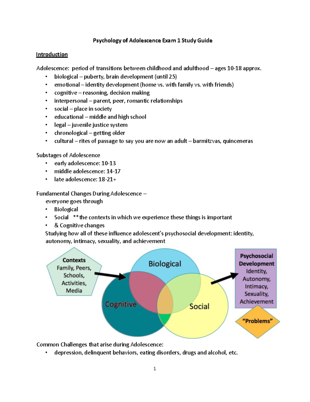 Exam 1 Study Guide - Psychology of Adolescence Exam 1 Study Guide ...