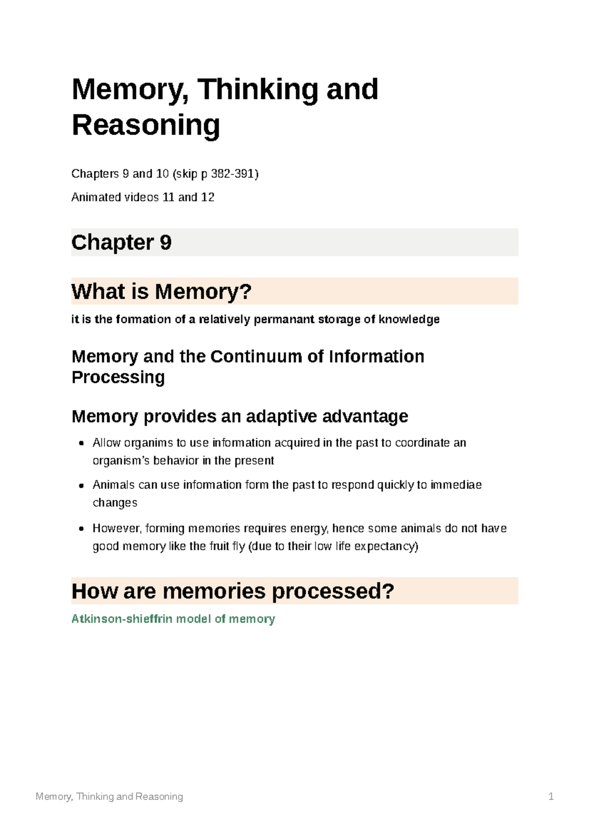 Memory Thinking and Reasoning - Memory, Thinking and Reasoning Chapters ...