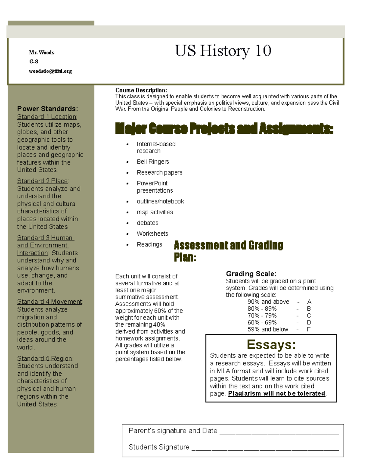 US History 10th grade Syllabus - Studocu