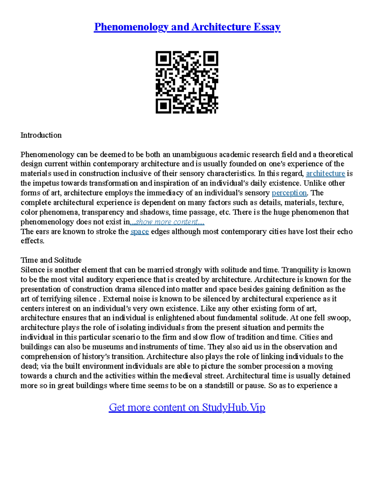 Dissertation Essay - Phenomenology and Architecture Essay Introduction ...