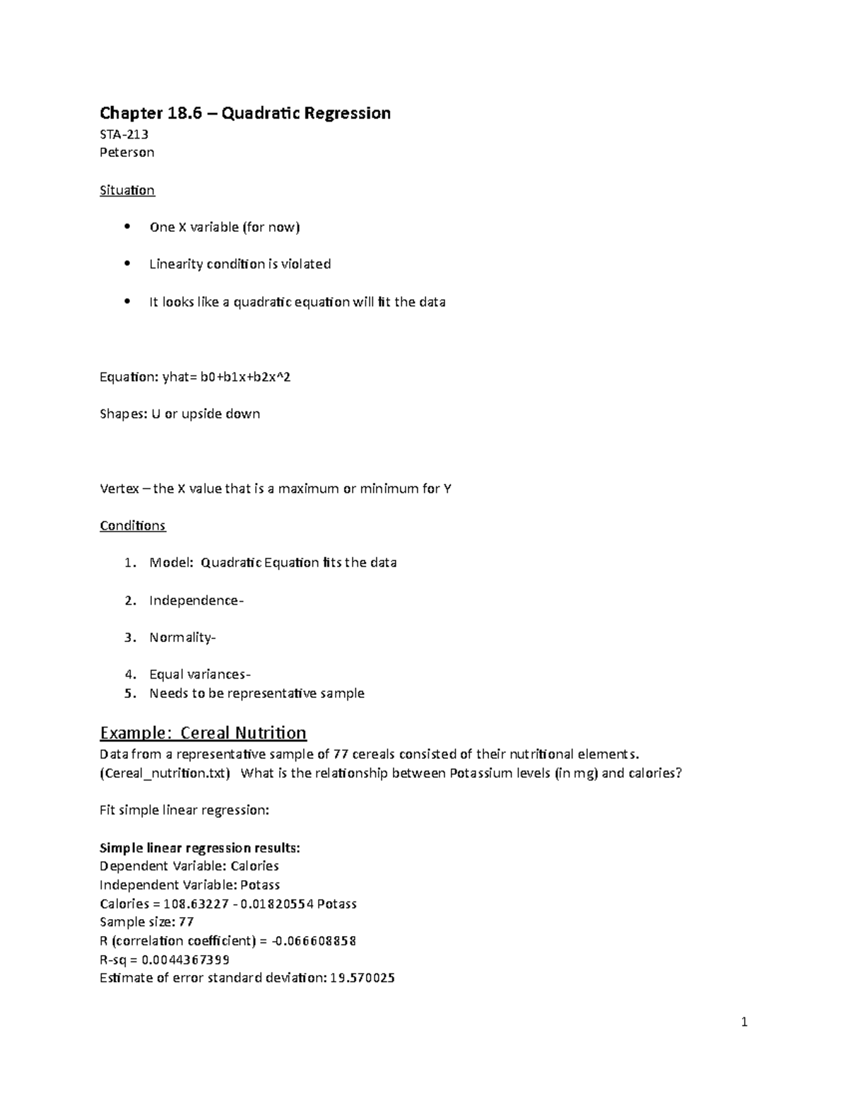 Quadratic Regression - Chapter 18 – Quadratic Regression STA-213 ...