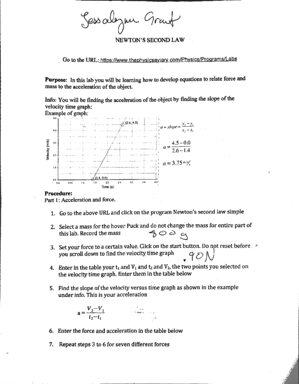Newtons second law - Physics lab - PHYS 1401 - Studocu