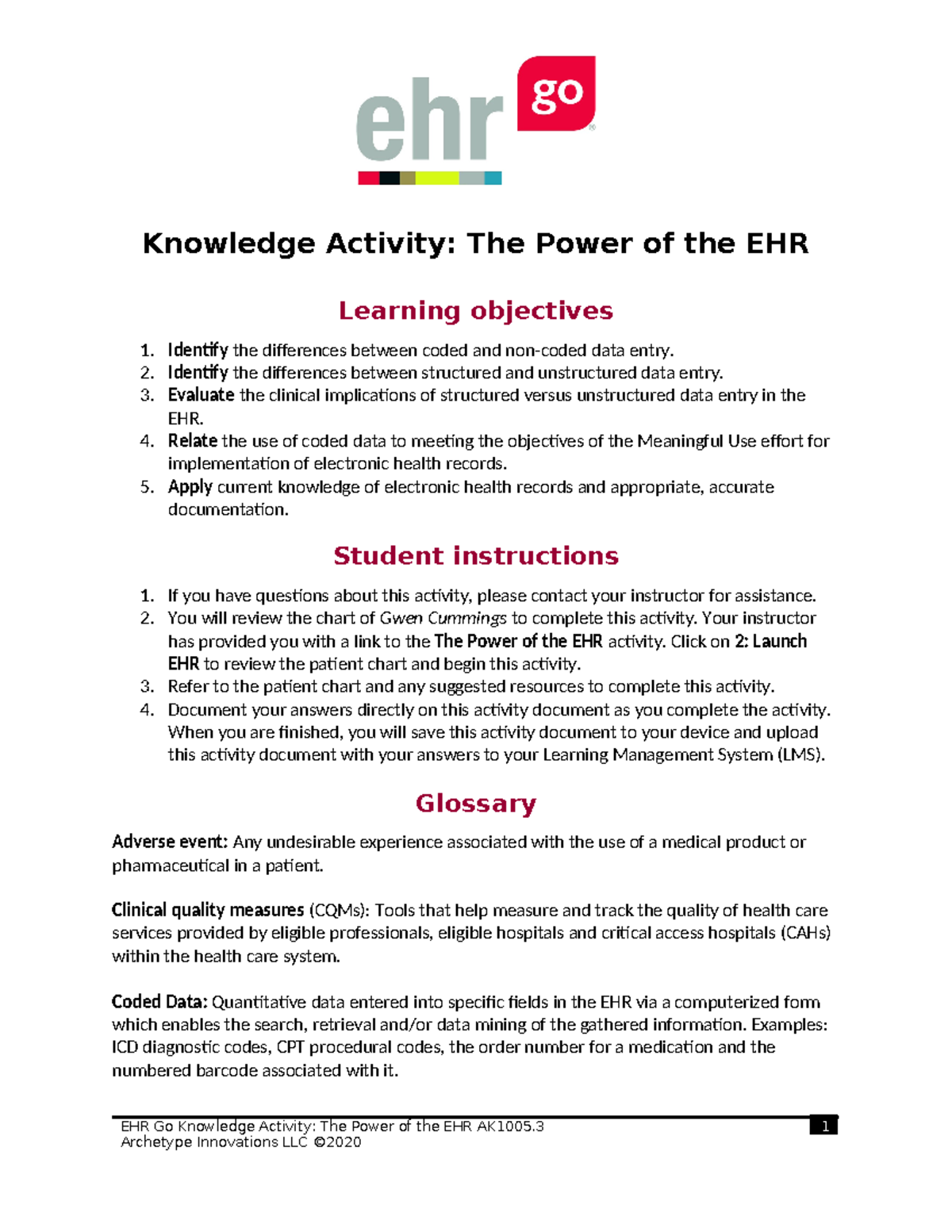 Jasmine Lawrence The Power of the EHR AK1005.3 - Copy - Knowledge ...