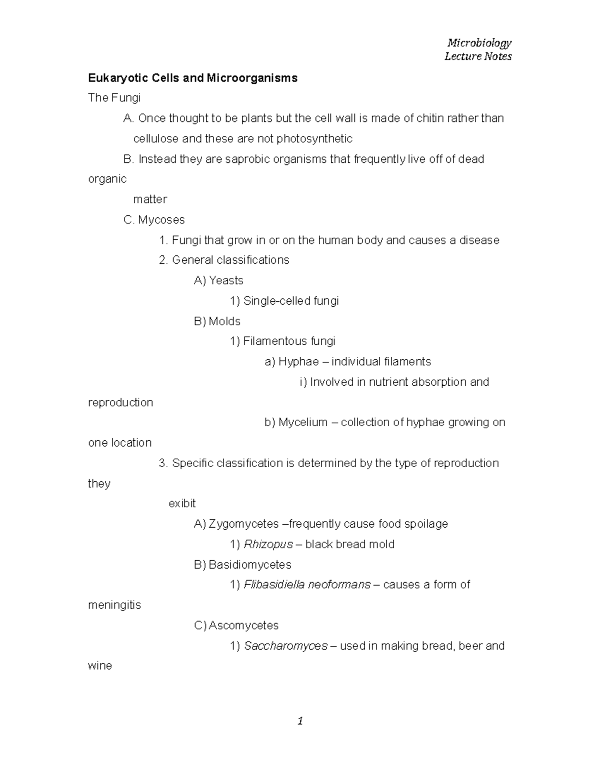 2021-Microbiology-Lecture-Notes-Eukaryotic Cells and Microorganisms ...