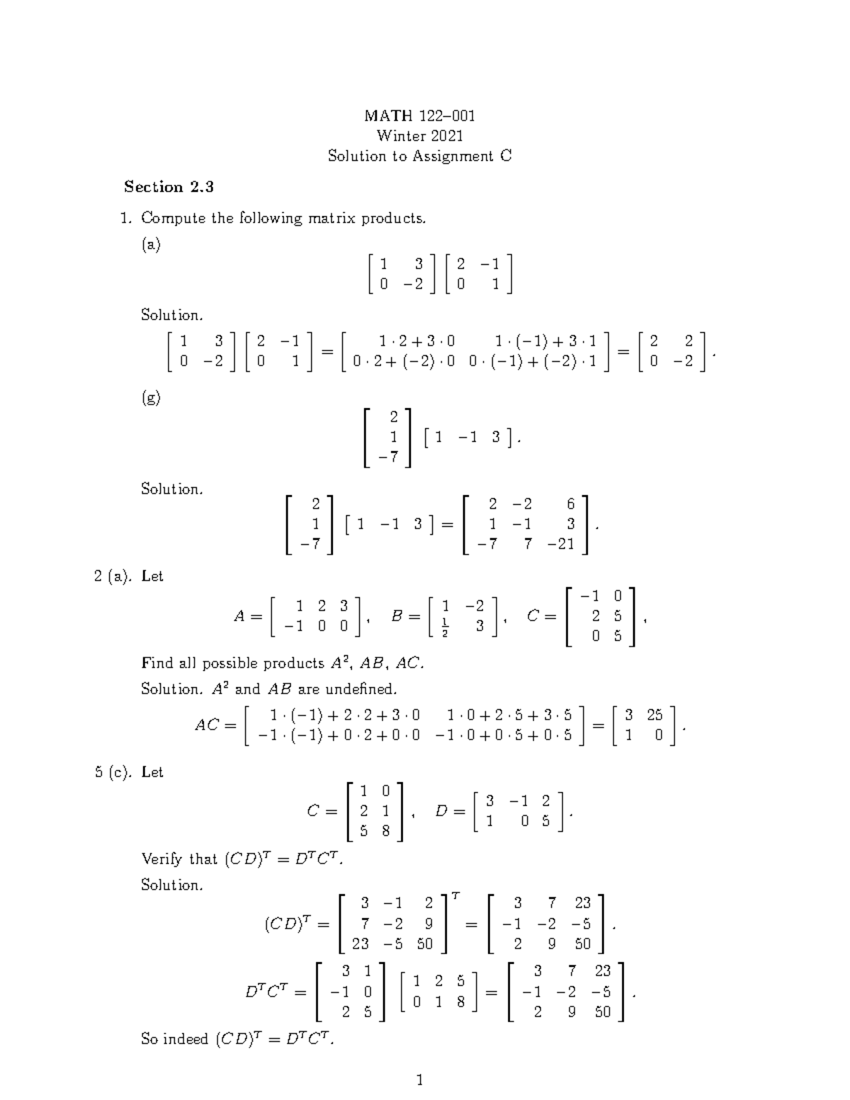 Math 122 practice assignment 3 solutions - MATH 122– Winter 2021 ...