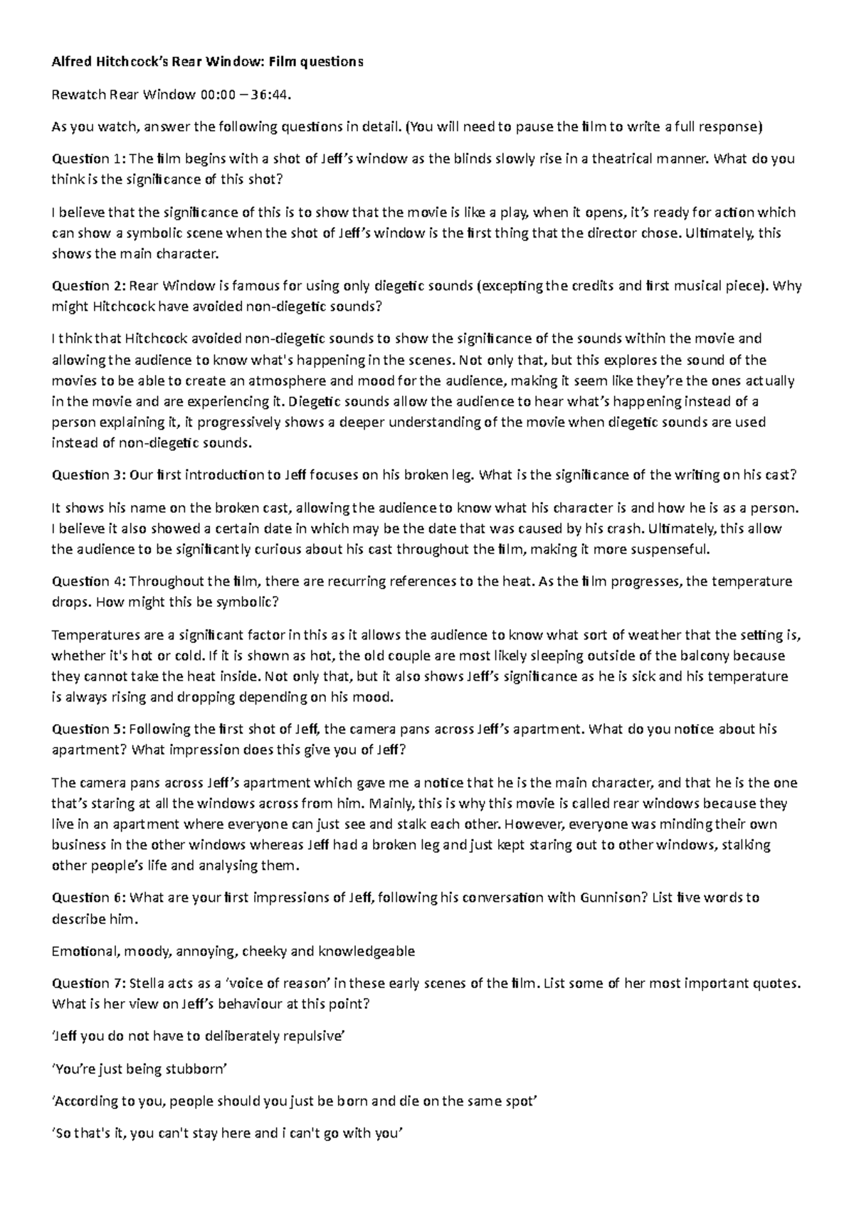 Fiona Mai - Alfred Hitchcock Film Questions - Day 1 - Alfred Hitchcock ...