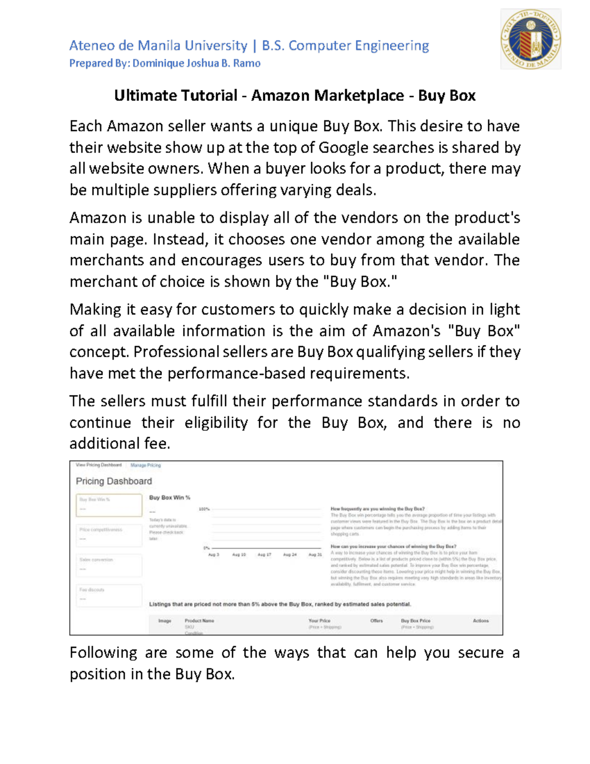 Ultimate Tutorial - Amazon Marketplace - Buy Box - Prepared By: Dominique Joshua B. Ramo ...