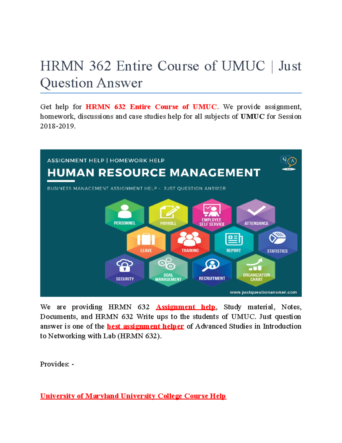HRMN 362 Entire Course of UMUC - We provide assignment, homework ...