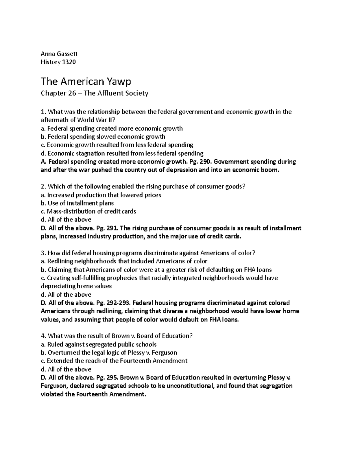 Chapter 26 Review Questions - Anna Gasset History 1320 The American ...