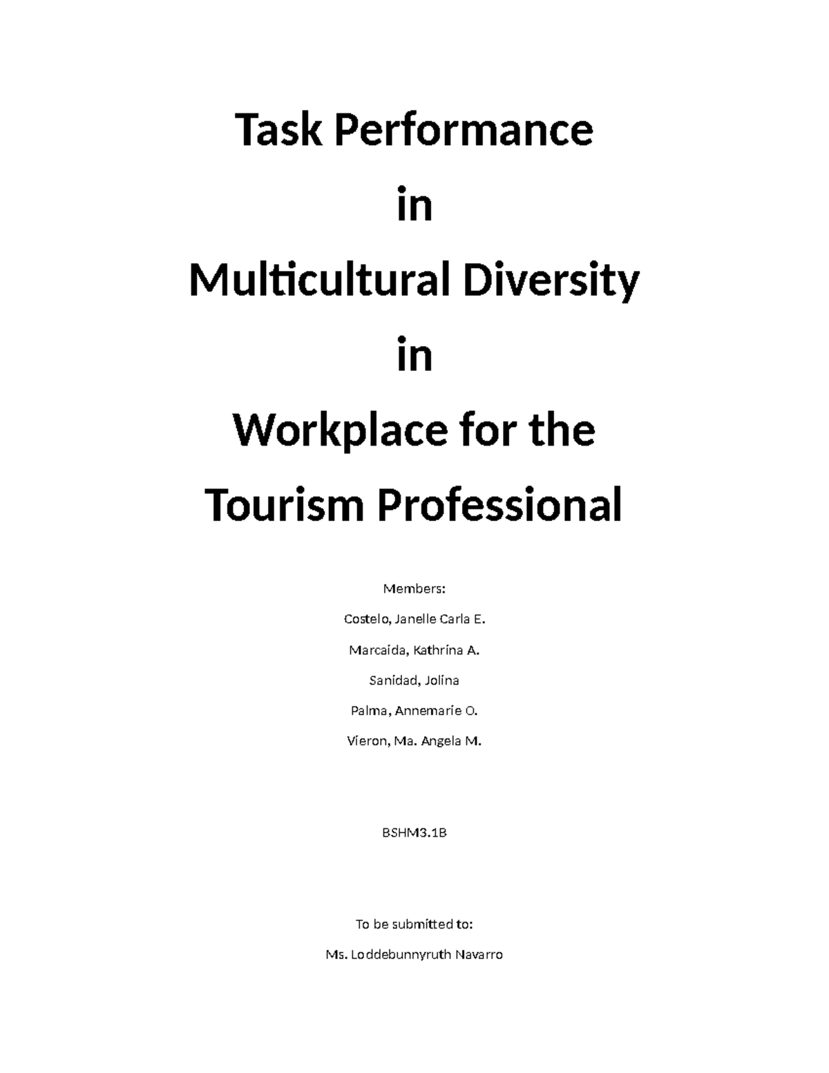Multicultural-ESPA BSHM3 - Task Performance in Multicultural Diversity in Workplace for the ...