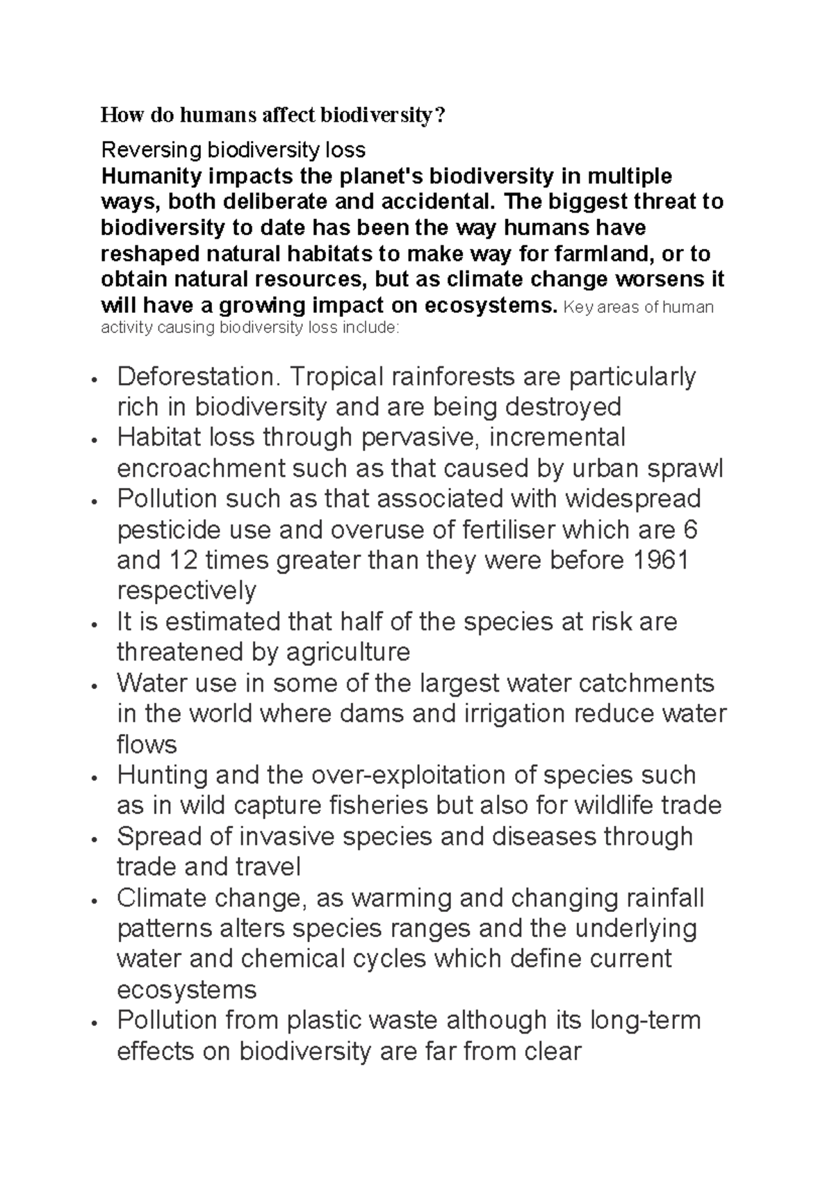 How do humans affect biodiversity ass - How do humans affect ...