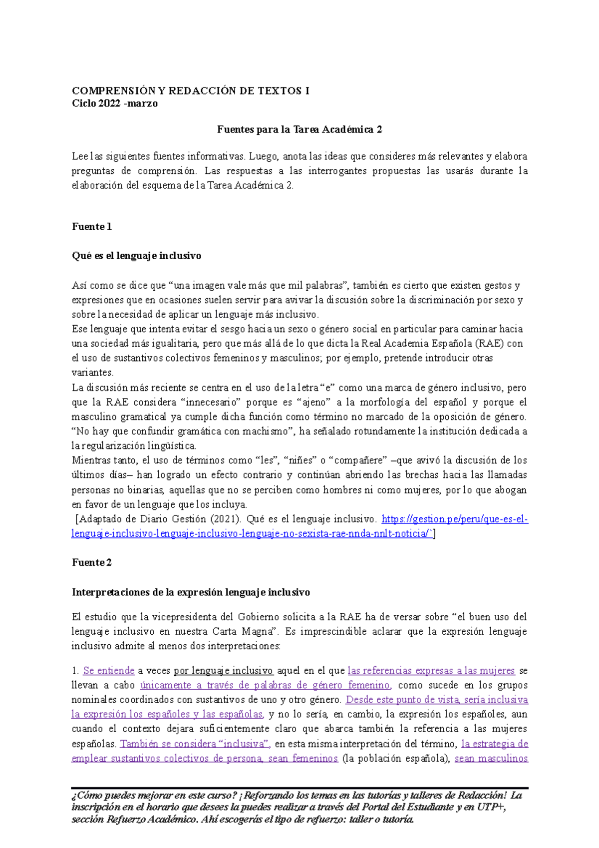 Subrayado fuentes 2 y 3 - COMPRENSIÓN Y REDACCIÓN DE TEXTOS I Ciclo ...