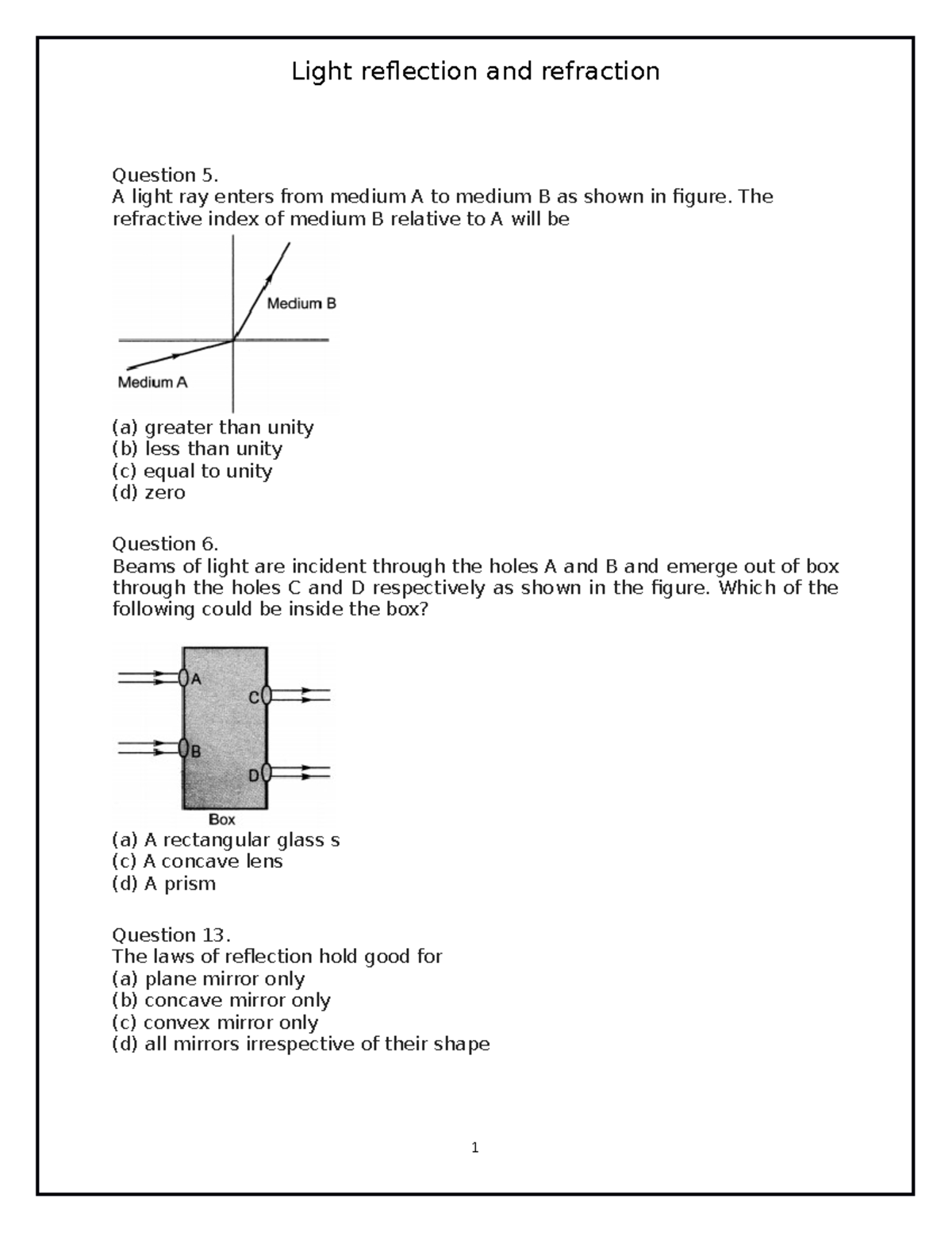 Reflection and refraction - Light reflection and refraction Question 5 ...