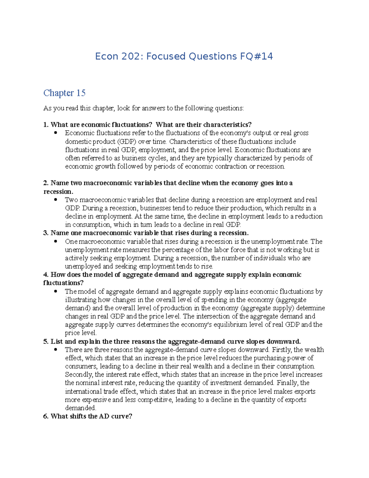 ECO202 Chapter 15 Focus Questions - Econ 202: Focused Questions FQ ...