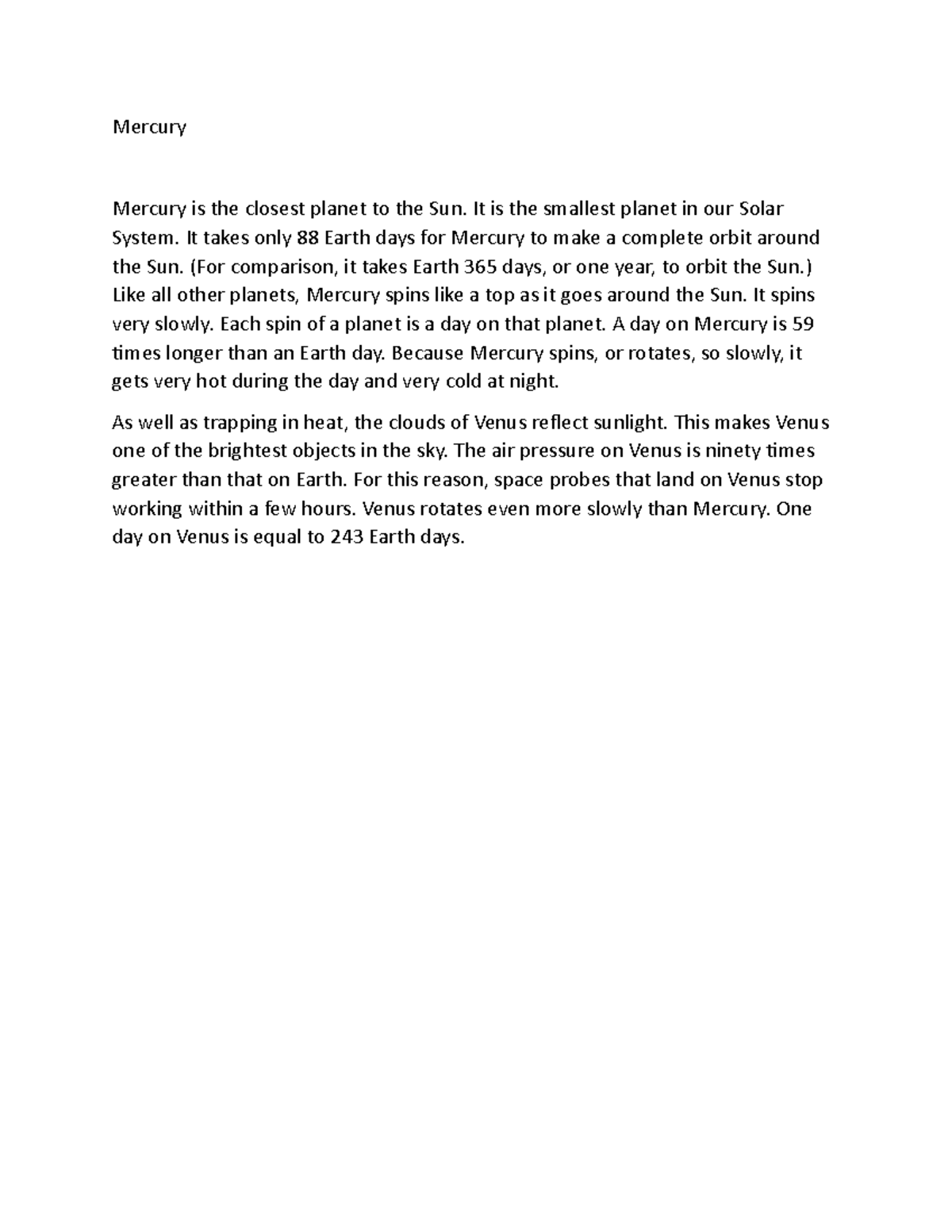 Mercury - Mercury Mercury is the closest planet to the Sun. It is the ...