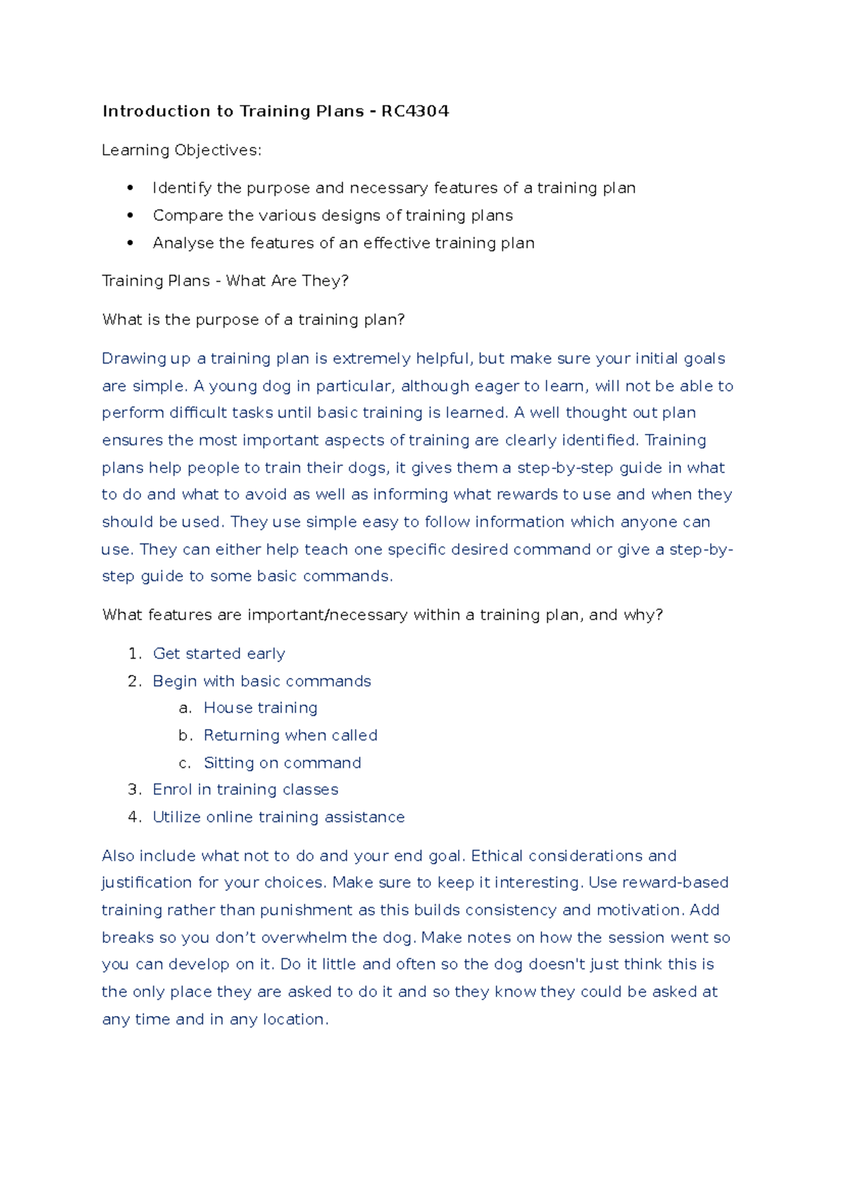 Lesson 15 - Introduction to Training Plans - Introduction to Training ...