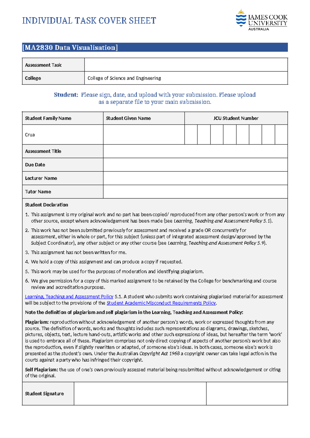 Individual task cover sheet MA2830 - INDIVIDUAL TASK COVER SHEET ...