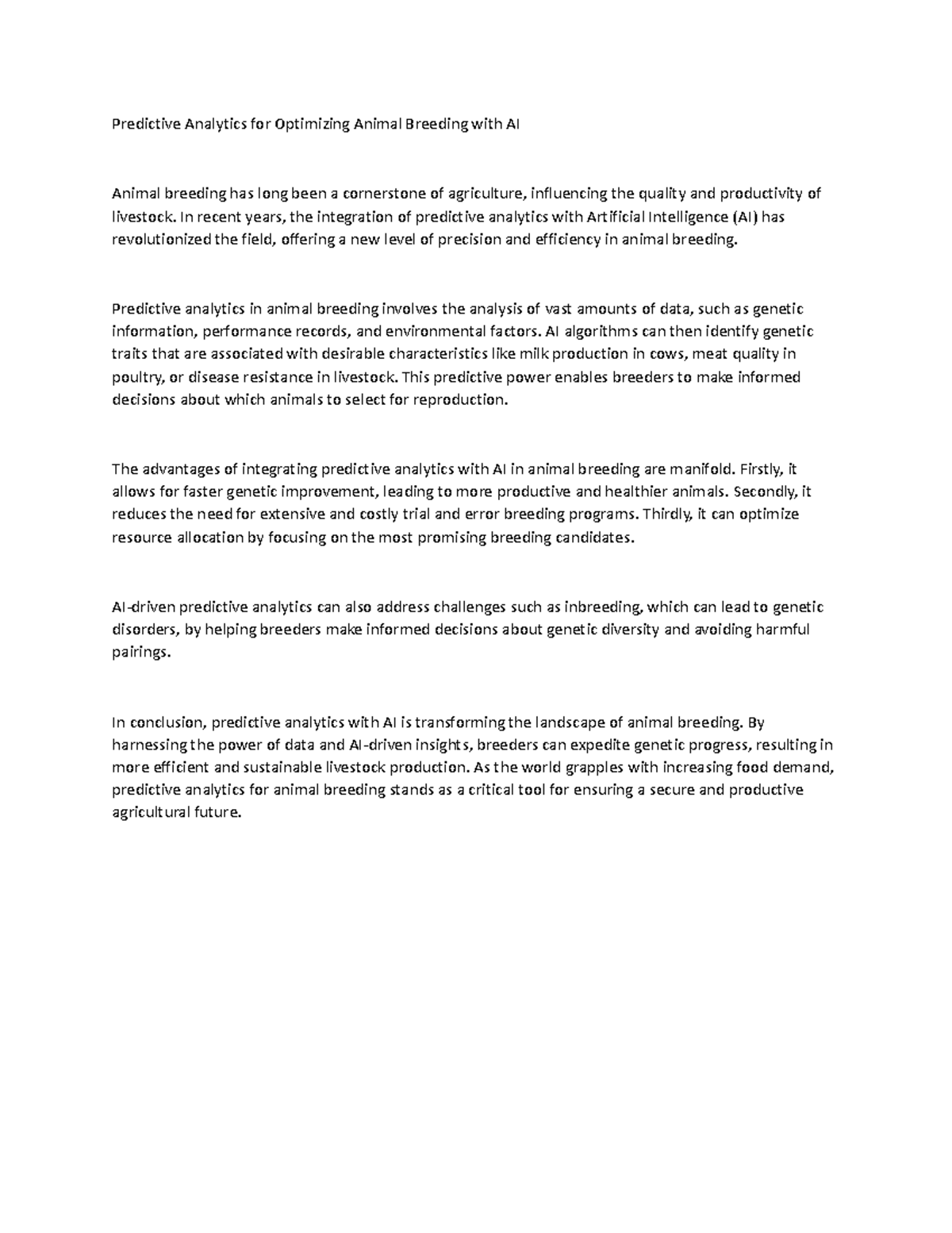 Predictive Analytics for Optimizing Animal Breeding with AI - In recent ...