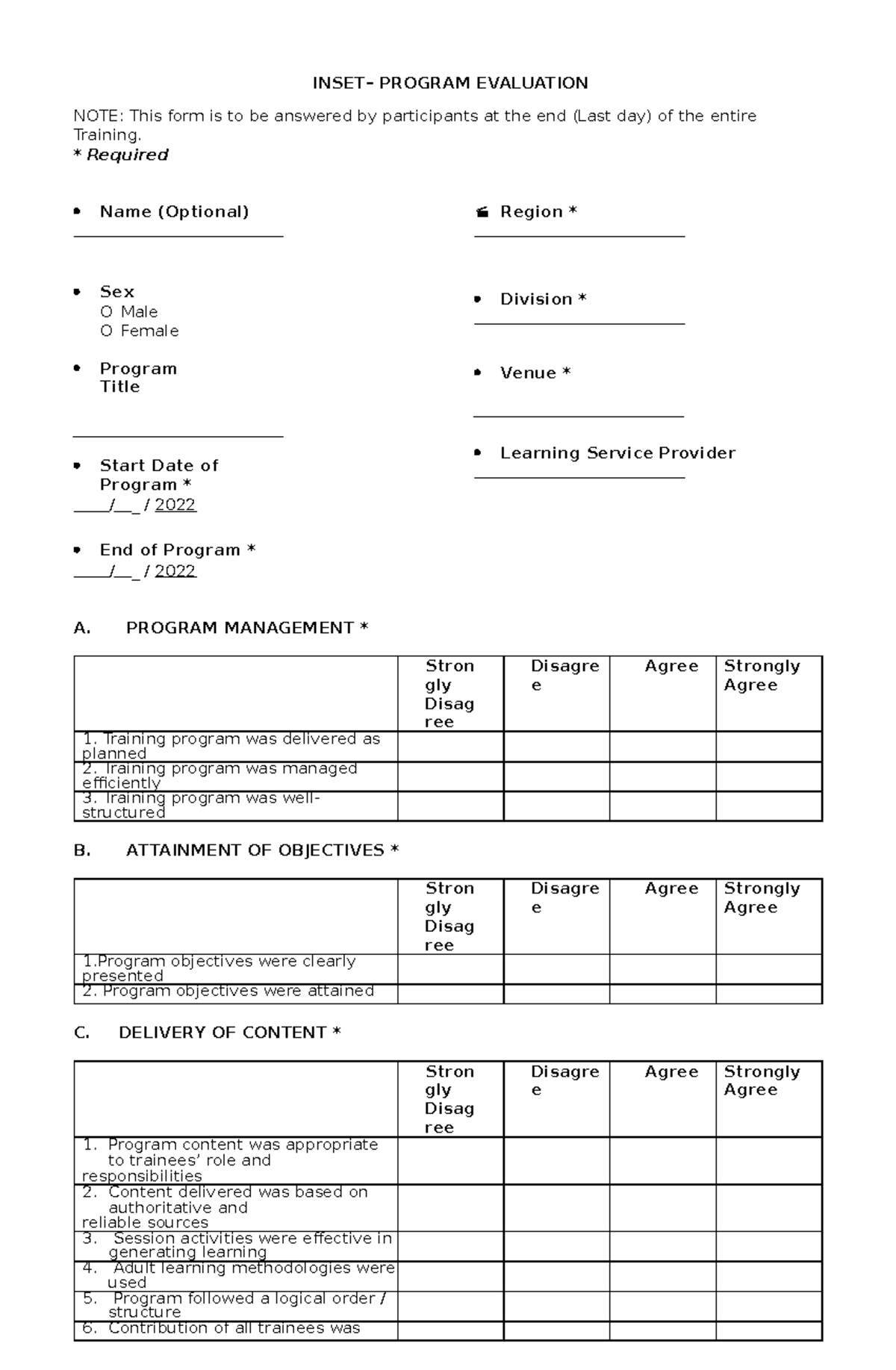 Inset- Program- EvaluationLecture Notes - INSET– PROGRAM EVALUATION ...