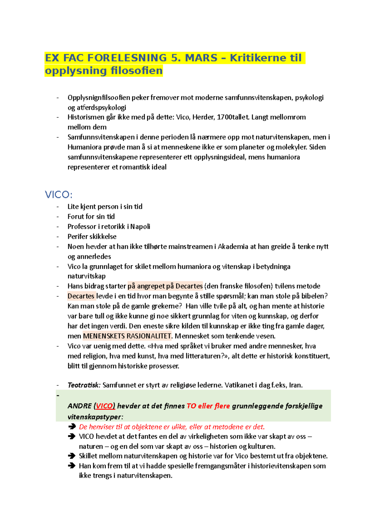 EX FAC Forelesning 5 Kritikerne til oplysningsfilosofien - EX FAC FORELESNING 5. MARS ...