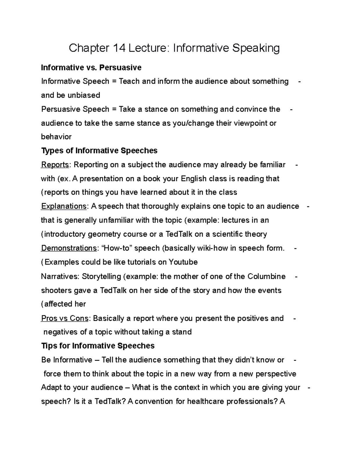 COMM 107 Chp 14 Lecture Informative Speeches - Chapter 14 Lecture ...