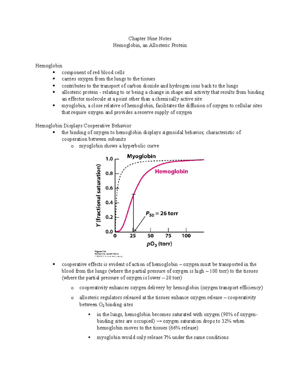 Ch Nine (TBS) Notes - Hemoglobin - Chapter Nine Notes Hemoglobin, an ...
