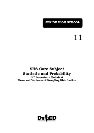STAT PROB Q3 WEEK 5 - 6 Module 4 Sampling Distribution, IT S MEAN AND ...