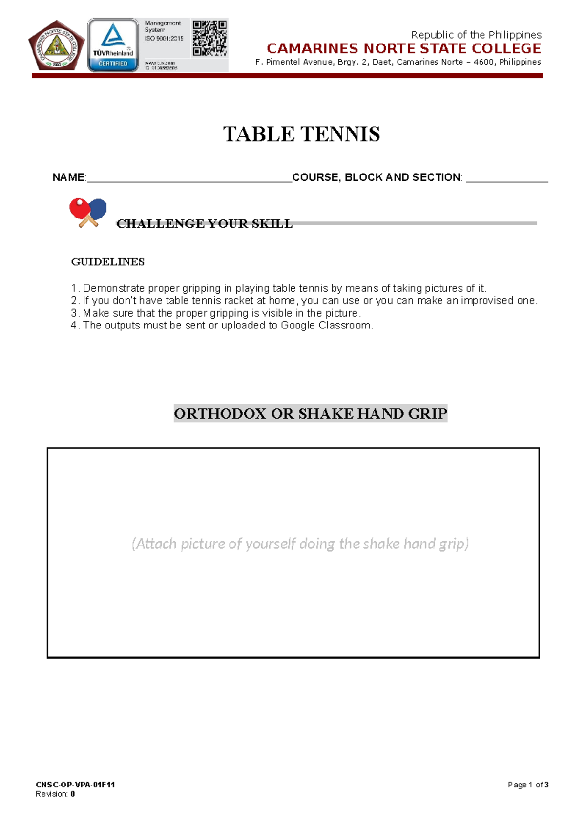Activity-Table-Tennis - CNSC-OP-VPA-01F Revision: 0 Page 1 of 3 ...