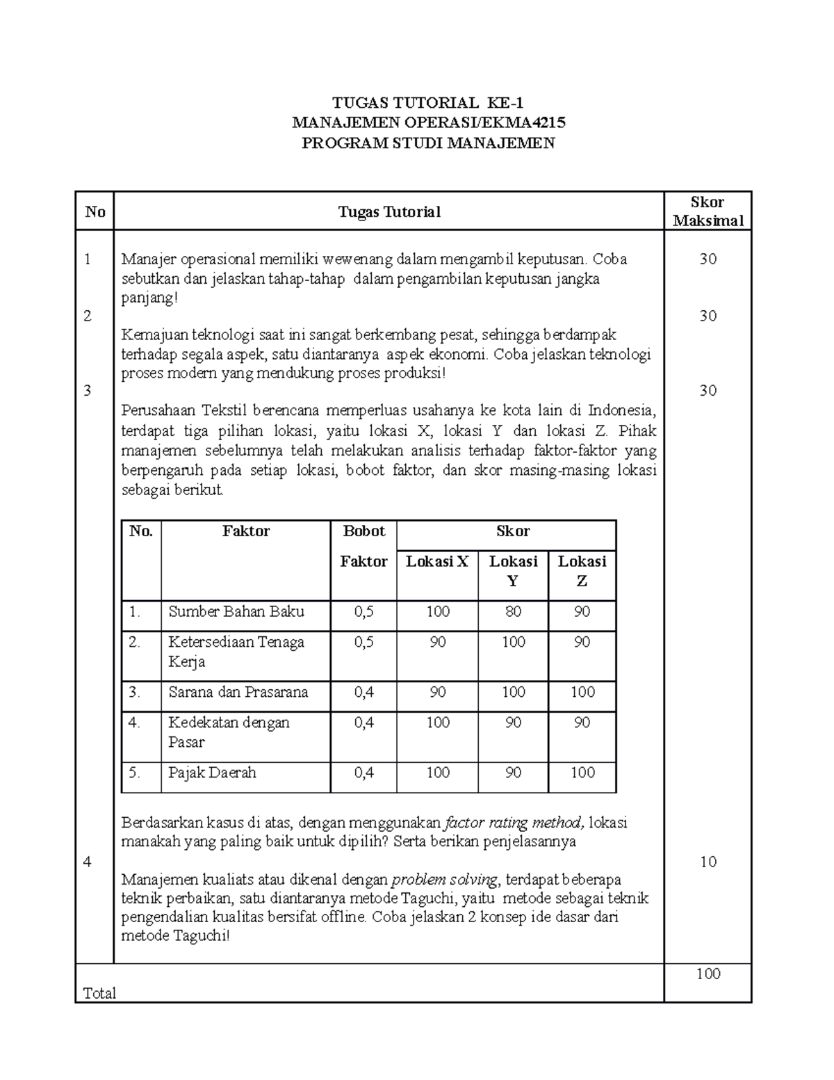 Tugas 1 Manaj. Operasi- Upload - TUGAS TUTORIAL KE- MANAJEMEN OPERASI/EKMA PROGRAM STUDI ...