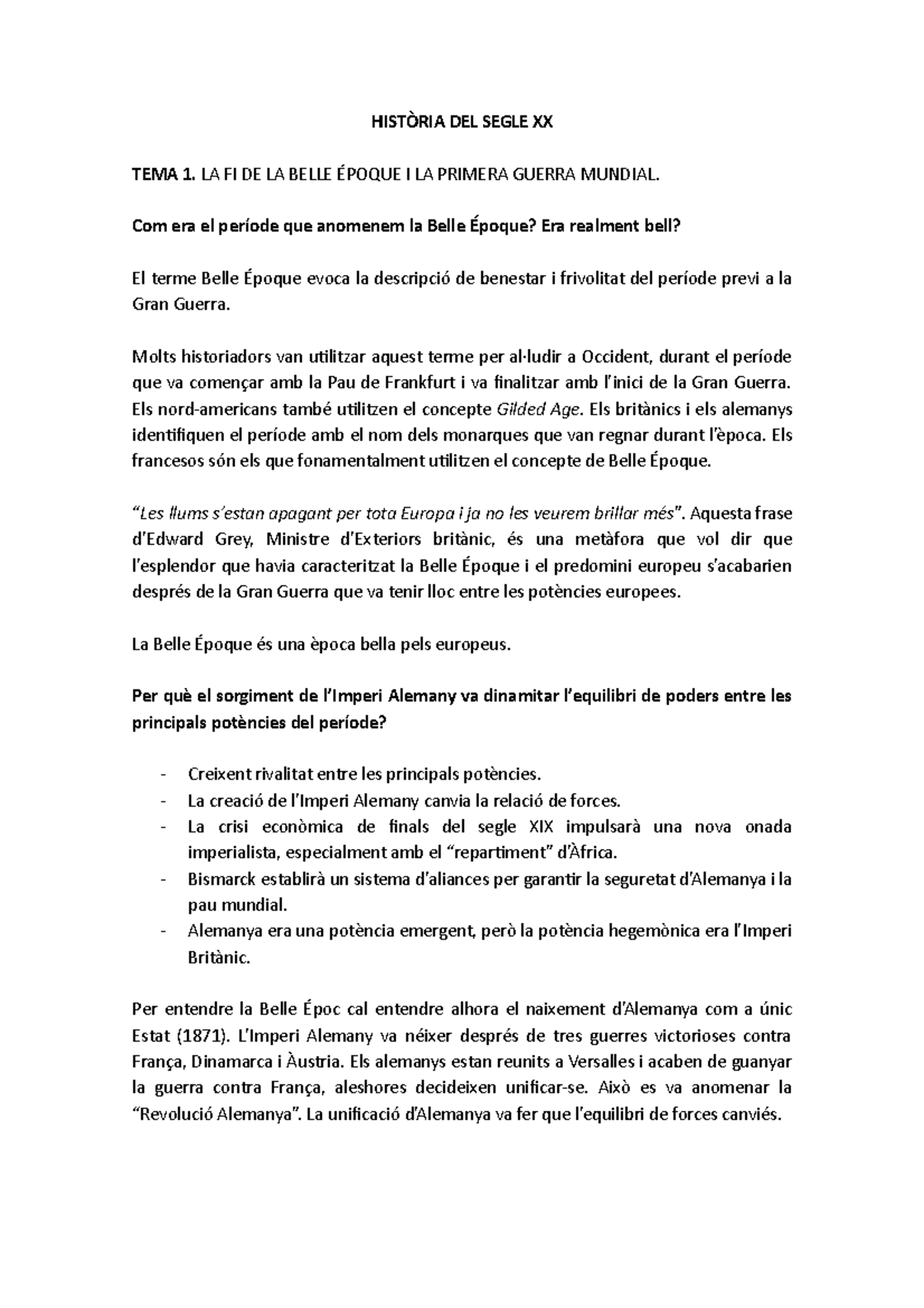 Història DEL Segle XX - HISTÒRIA DEL SEGLE XX TEMA 1. LA FI DE LA BELLE ...