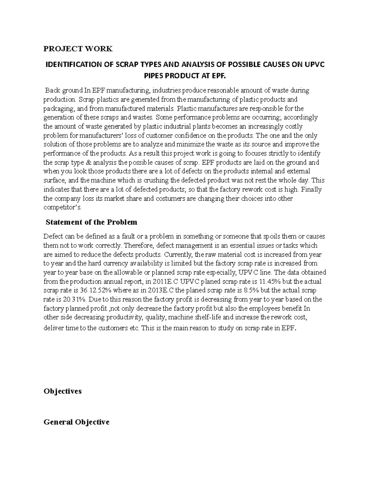 Project WORK - PROJECT WORK IDENTIFICATION OF SCRAP TYPES AND ANALYSIS ...