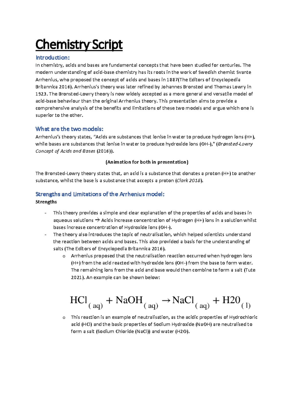 Chemistry Script - theories - Chemistry Script Introduction: In ...