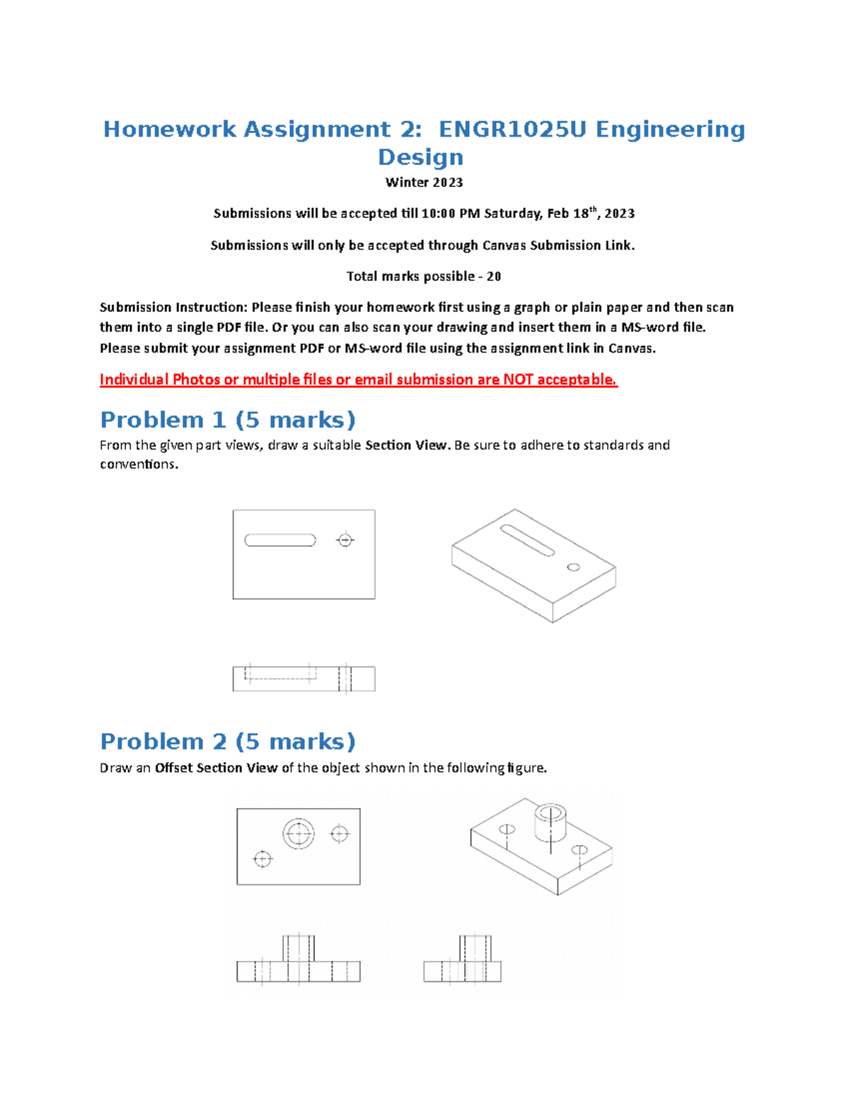 Homework 2 - Auxiliary and Section Views Winter 2023 V2 - Homework Assignment 2: ENGR1025U - Studocu