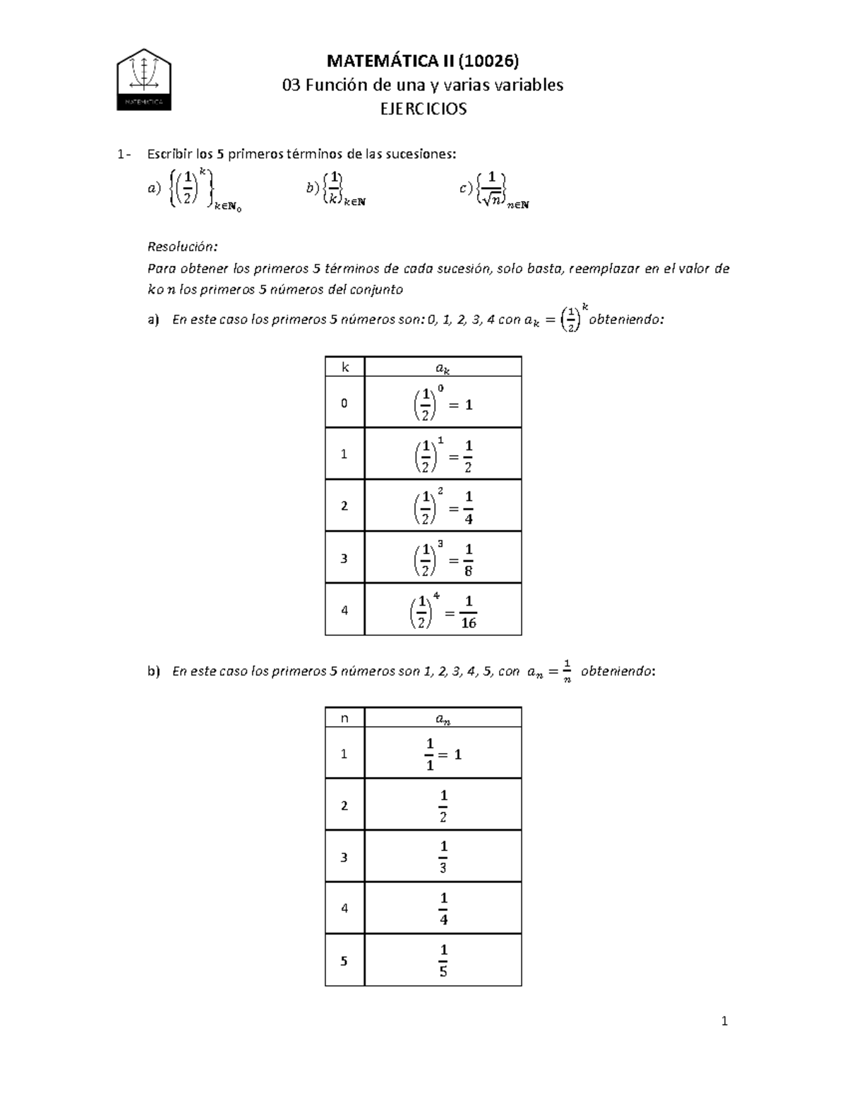 03 Funcion de una y varias variables Ejercicios Resueltos - 03 Función de una y varias variables ...