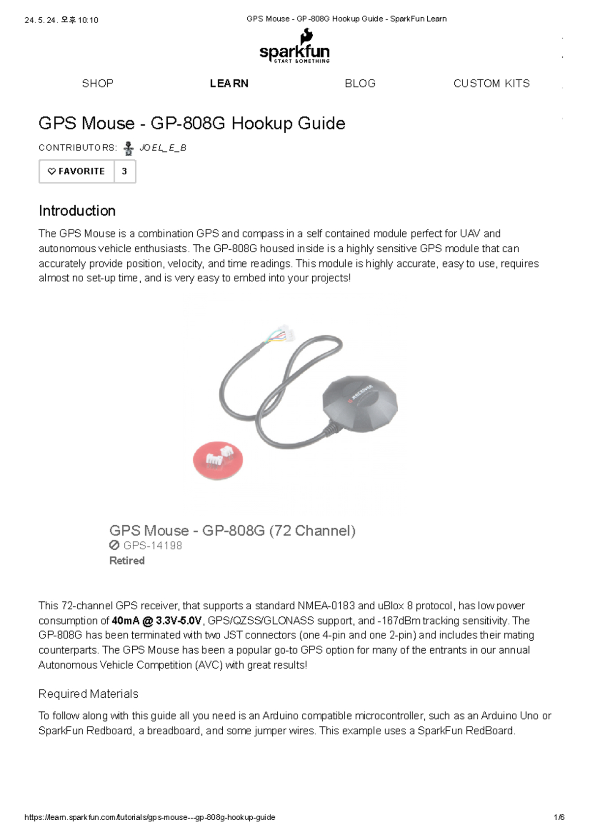 GPS Mouse - GP-808G Hookup Guide - Spark Fun Learn - GPS Mouse - GP ...