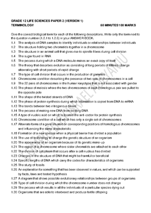 Grade 12 LIFE Sciences Paper 2 Terminologies Marki 240310 230221 ...