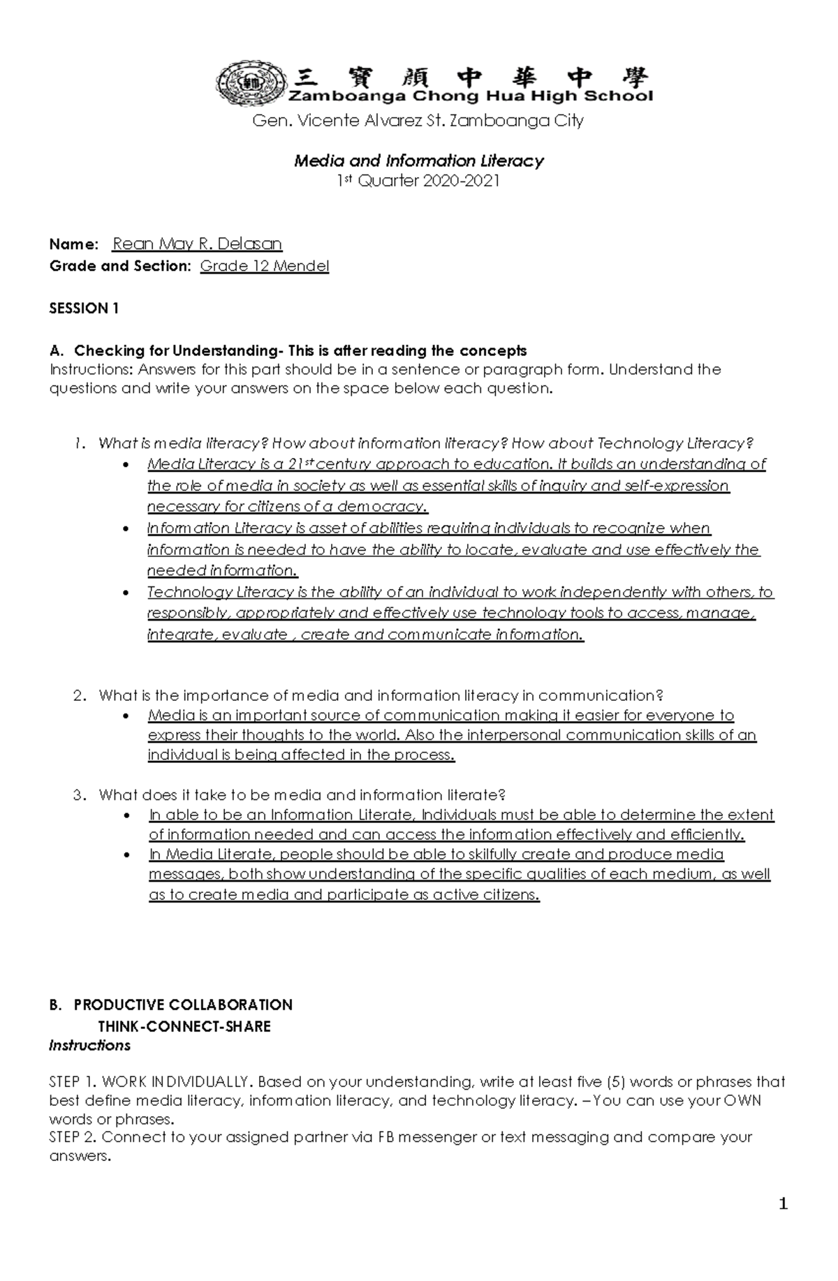 Activity Sheet 1 in Media Info Literacy converted - Educational ...