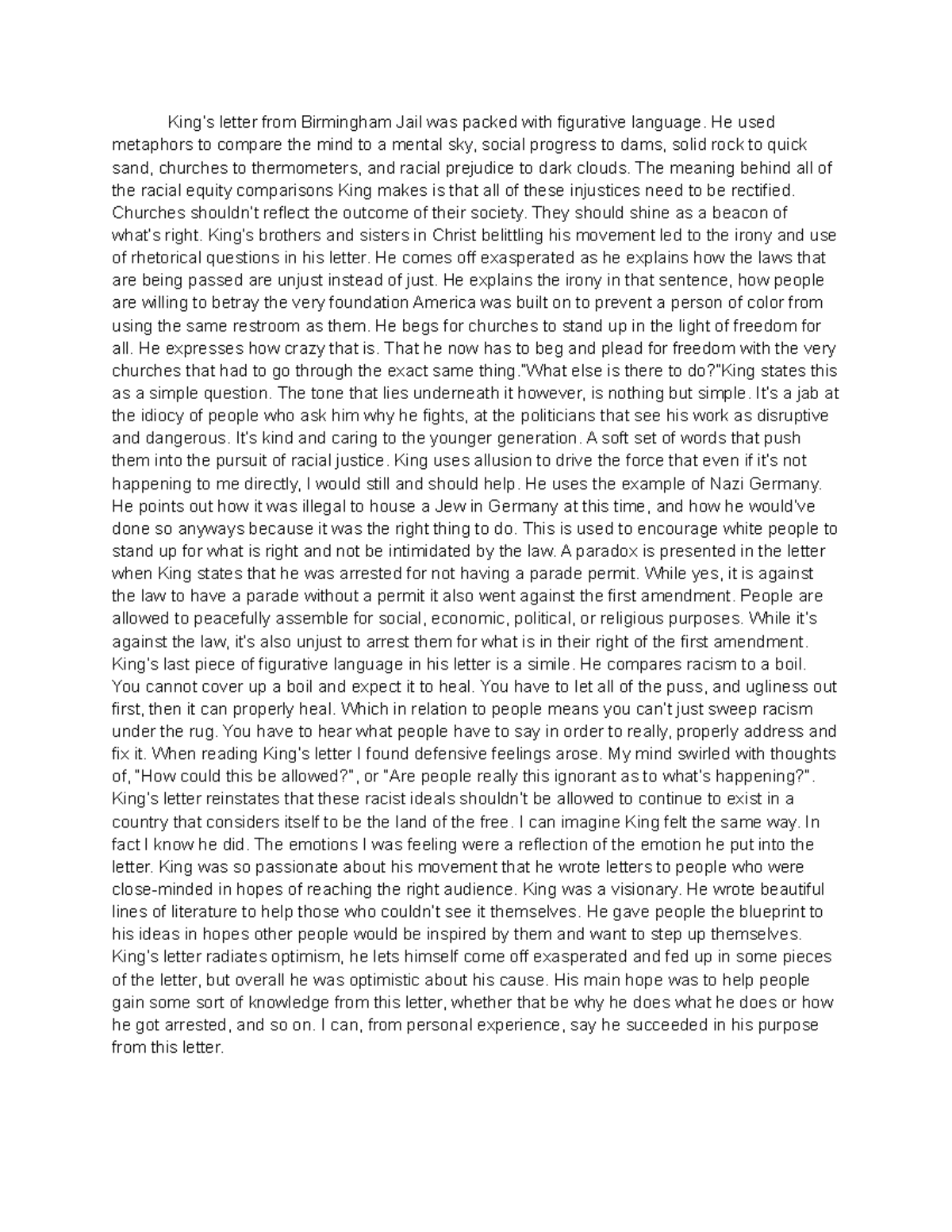 2.02 Language in King's Letter - King’s letter from Birmingham Jail was ...
