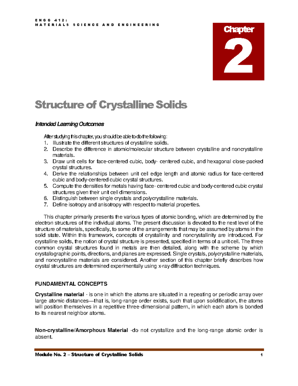 Module 2- Structure of Crystalline Solids - M A T E R I A L S S C I E N ...