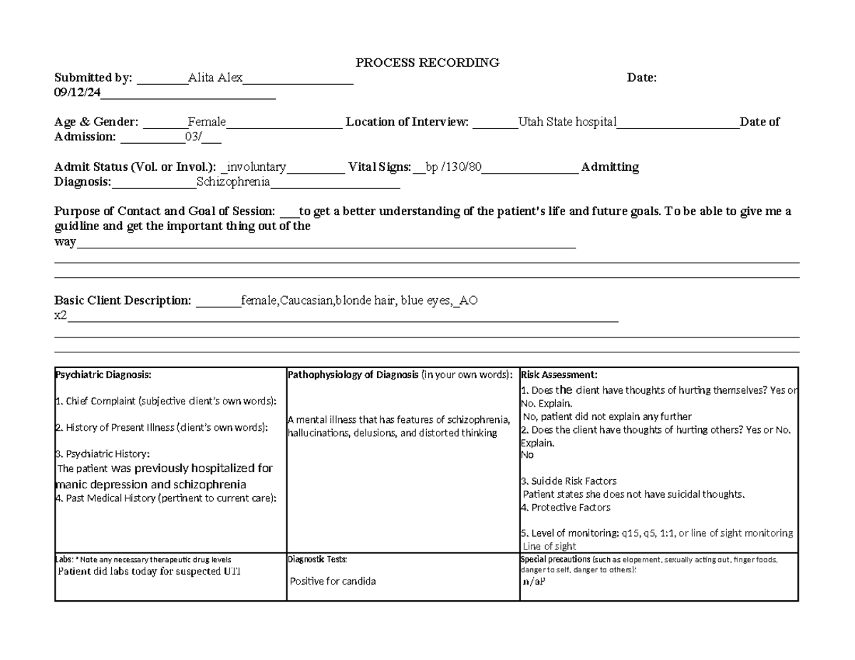 Process-Recording - 1234 - PROCESS RECORDING Submitted by: Alita Alex_________ Date: - Studocu