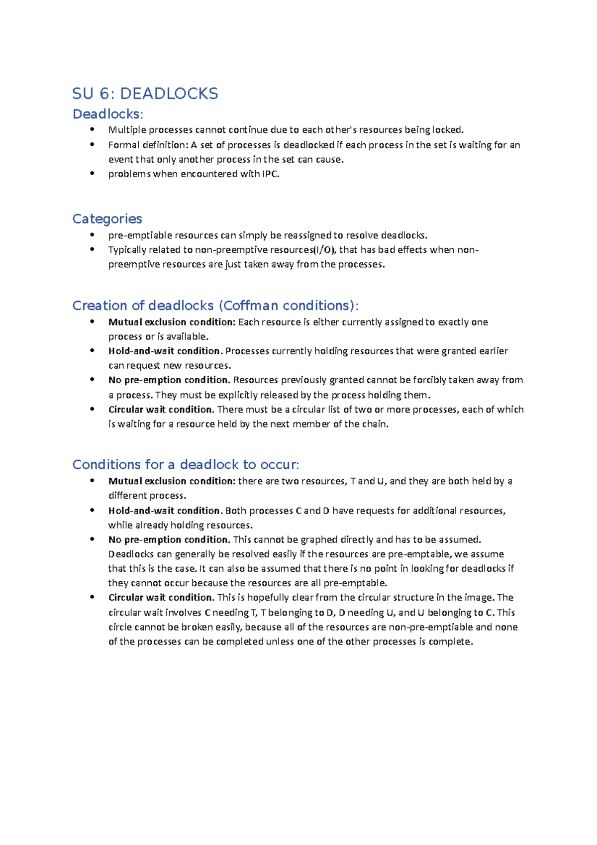 Su 6 Deadlocks Summary Operating Systems Su 6 Deadlocks Deadlocks Multiple Processes
