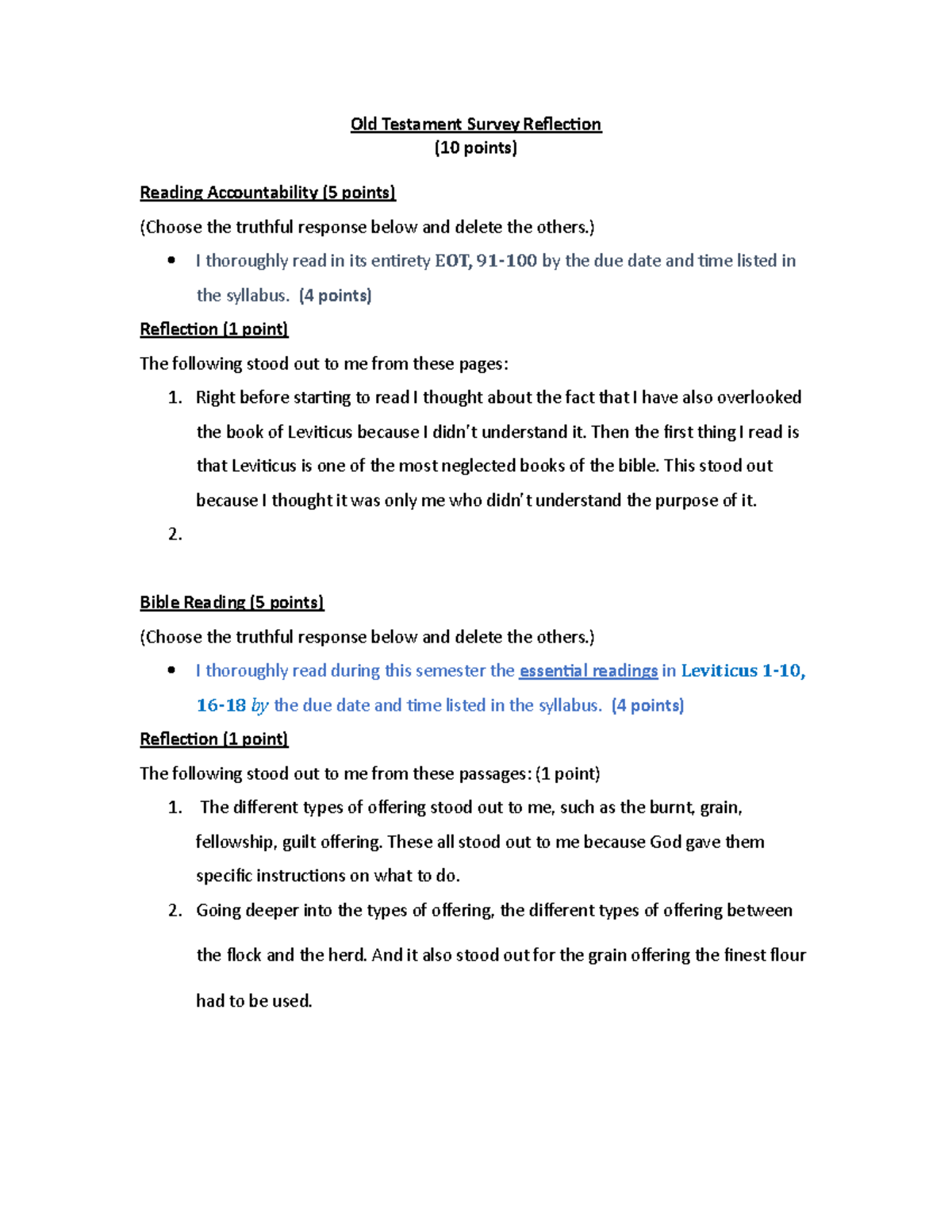 Chapter 7 review - Old Testament Survey Reflection (10 points) Reading ...