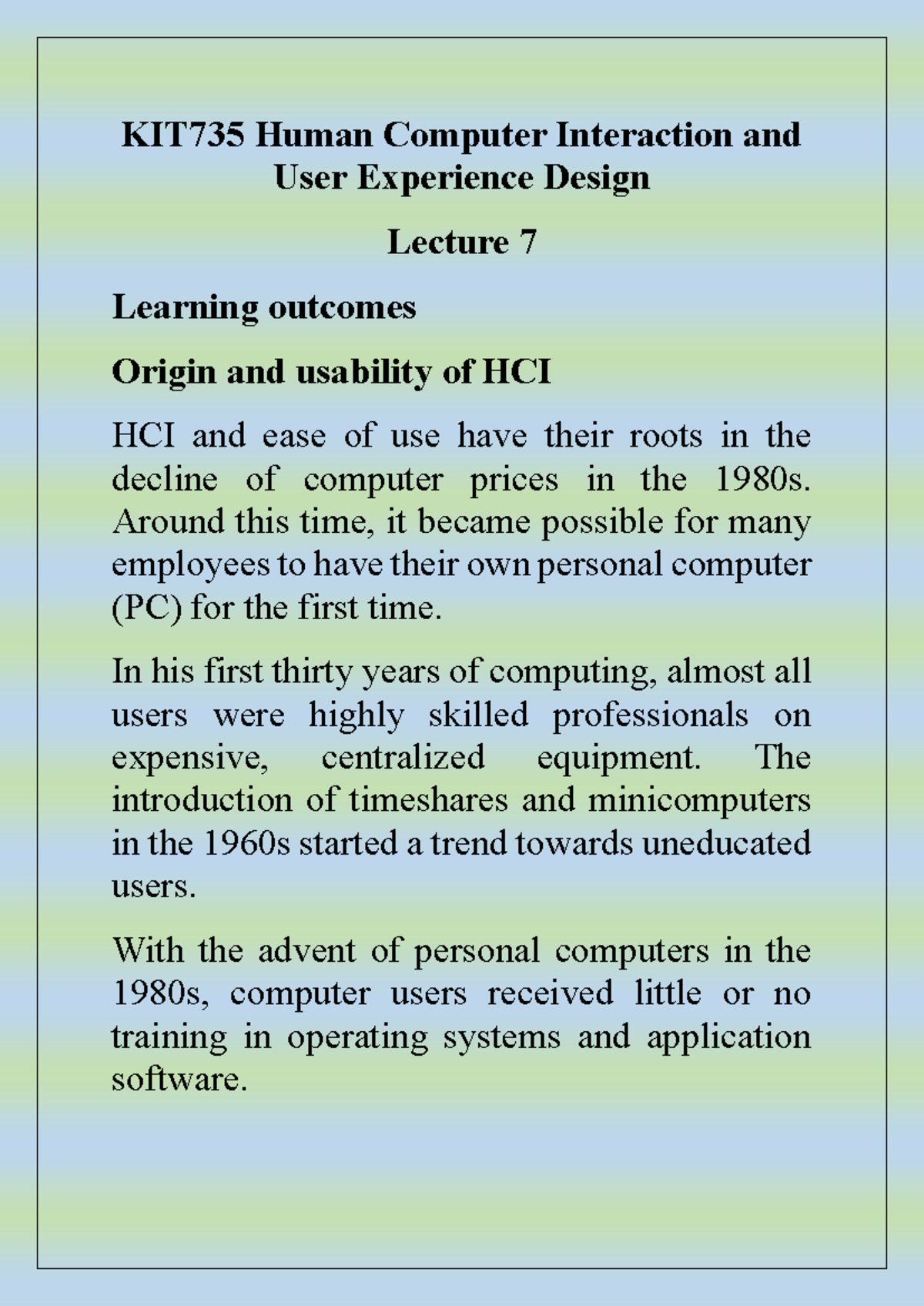 Kit735 Human Computer Interaction And User Experience Origin And