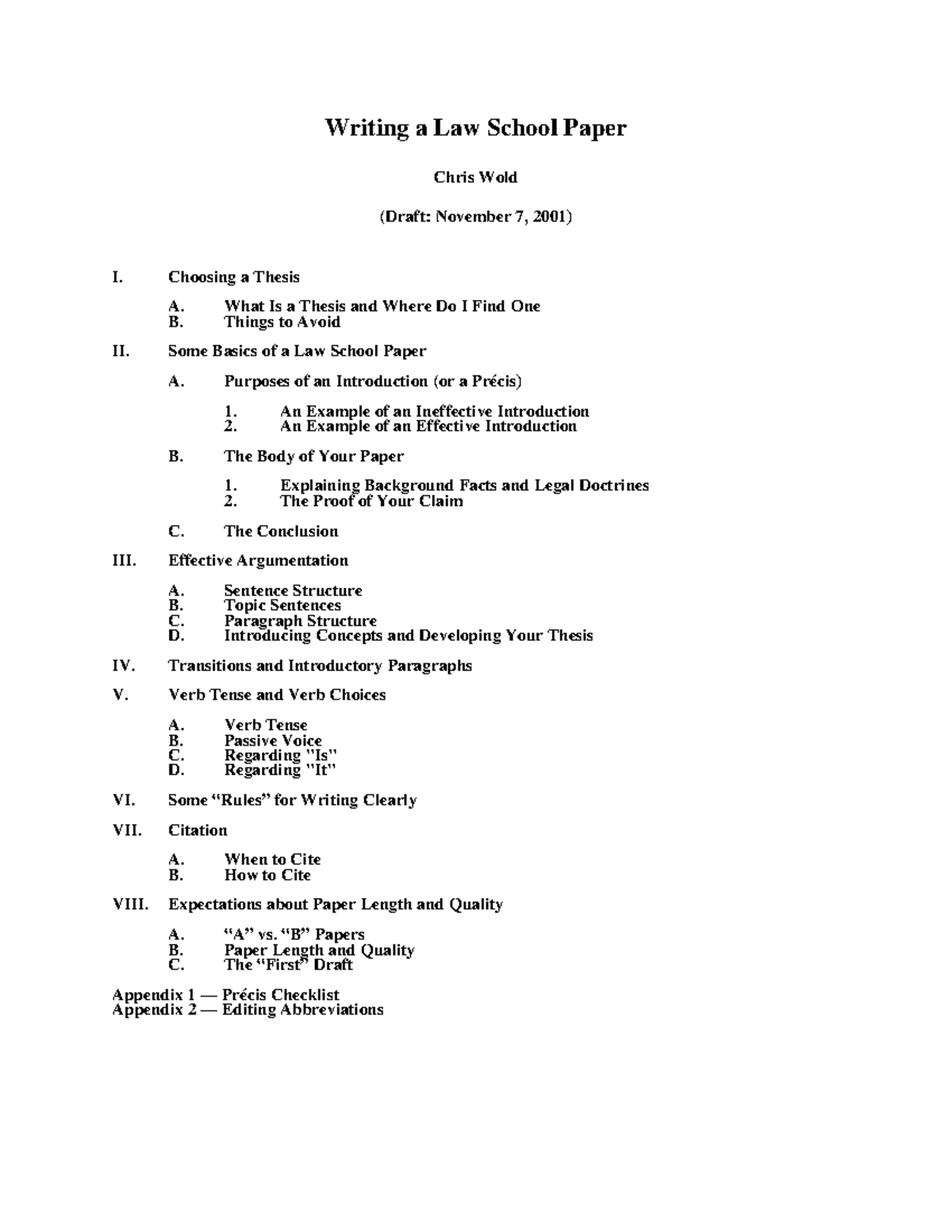 Wold student paper guidelines - Writing a Law School Paper Chris Wold ...