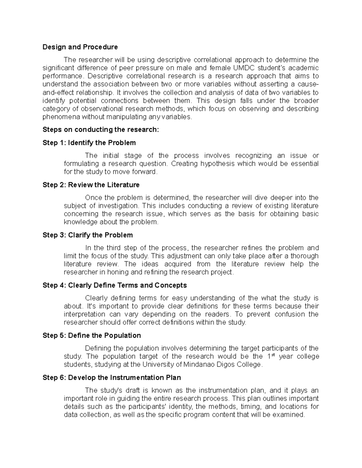 Research Design and Procedure - Design and Procedure The researcher ...