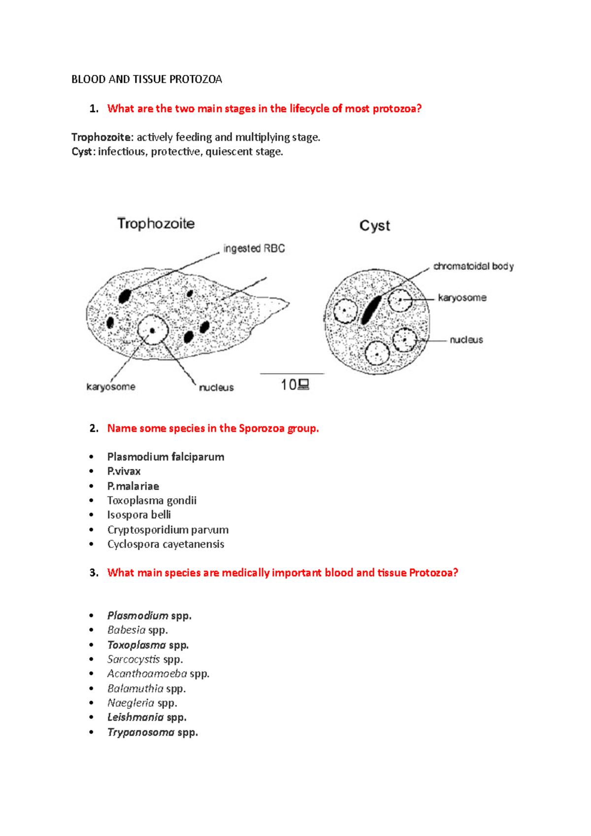 Blood AND Tissue Protozoa - BLOOD AND TISSUE PROTOZOA 1. What are the ...