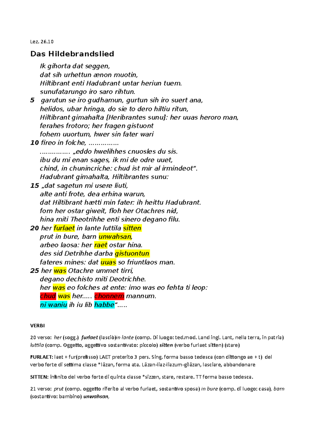 Filologia Carme di Ildebrando versi 20-29 - Lez. 26. Das Hildebrandslied Ik gihorta dat seggen ...